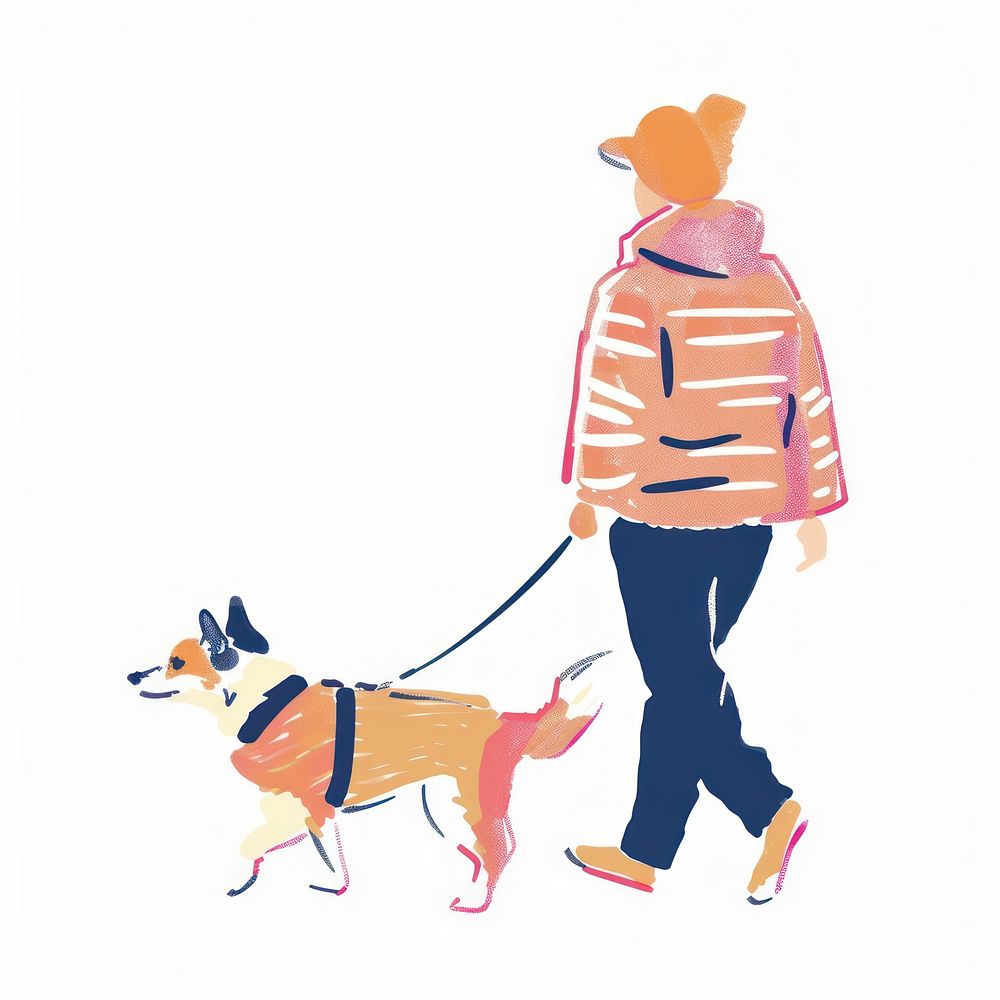 Person walking dog illustration | Free Photo Illustration - rawpixel