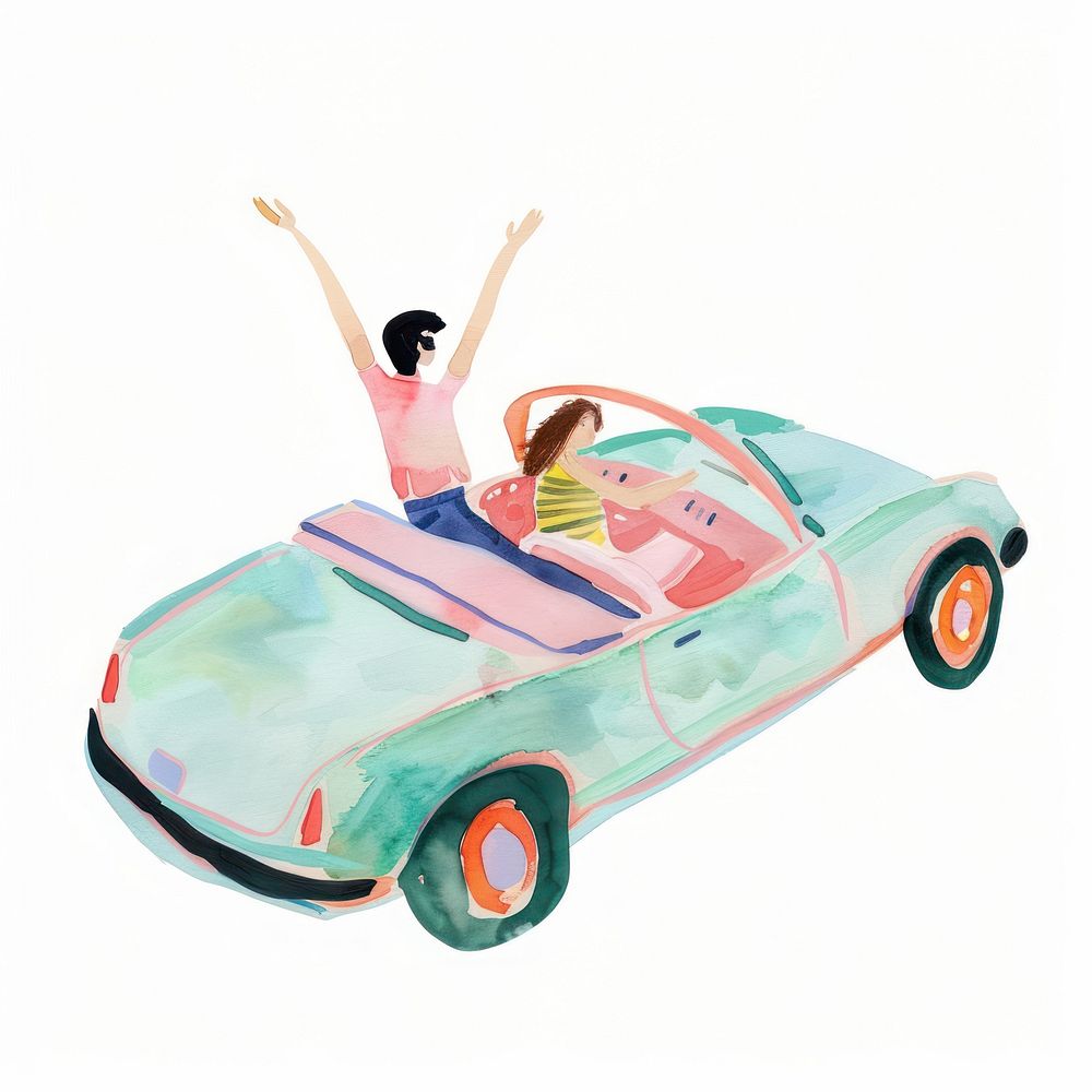 Watercolor convertible car ride | Free Photo Illustration - rawpixel