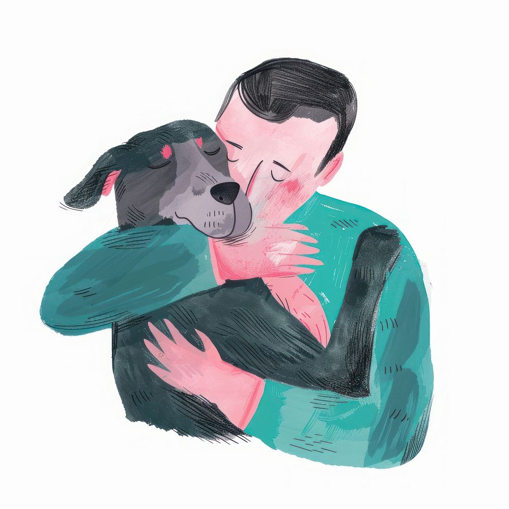 Man hugging dog illustration | Free Photo Illustration - rawpixel