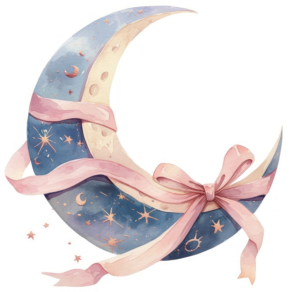 Whimsical crescent moon with ribbon | Free Photo Illustration - rawpixel
