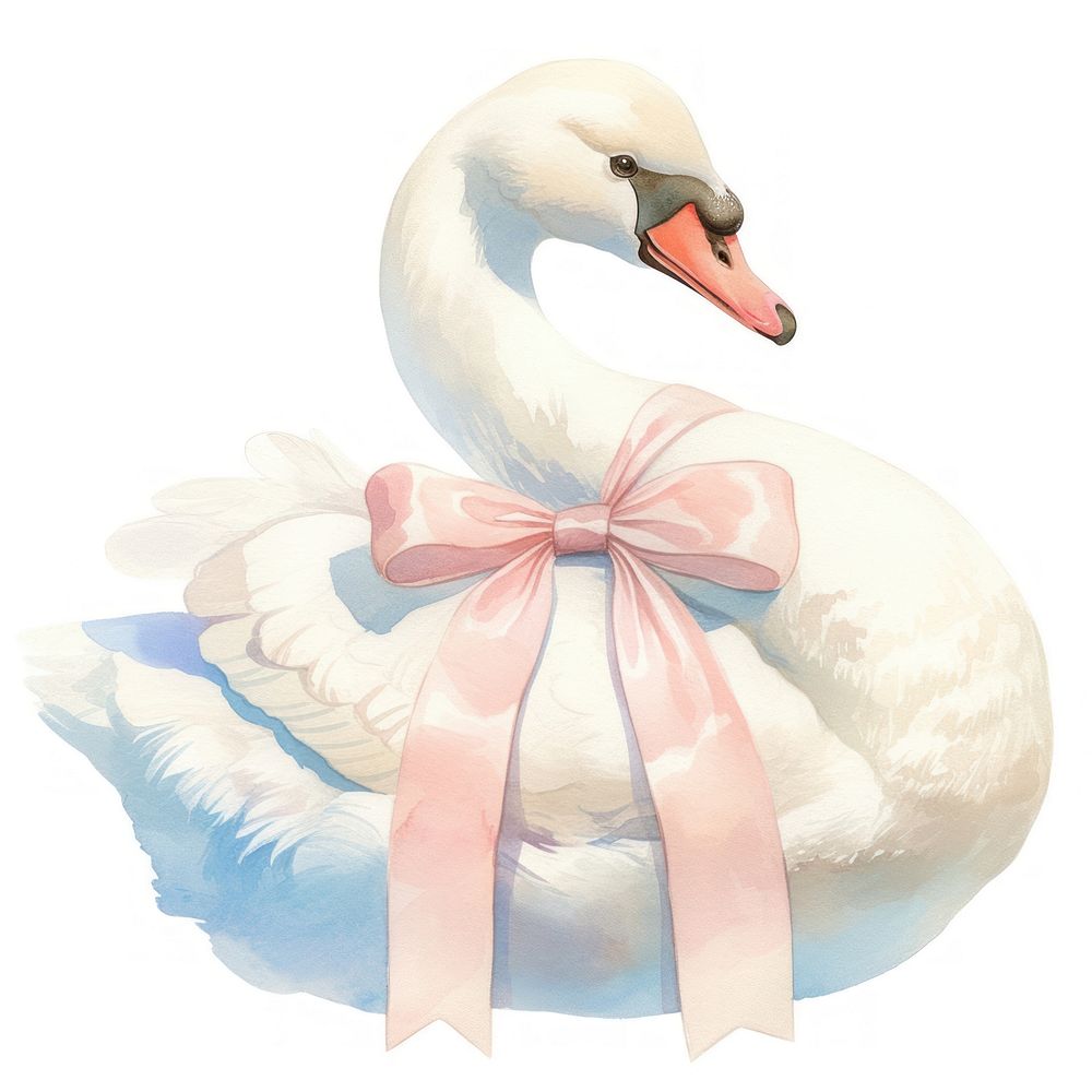 Elegant swan with pink ribbon | Free Photo Illustration - rawpixel