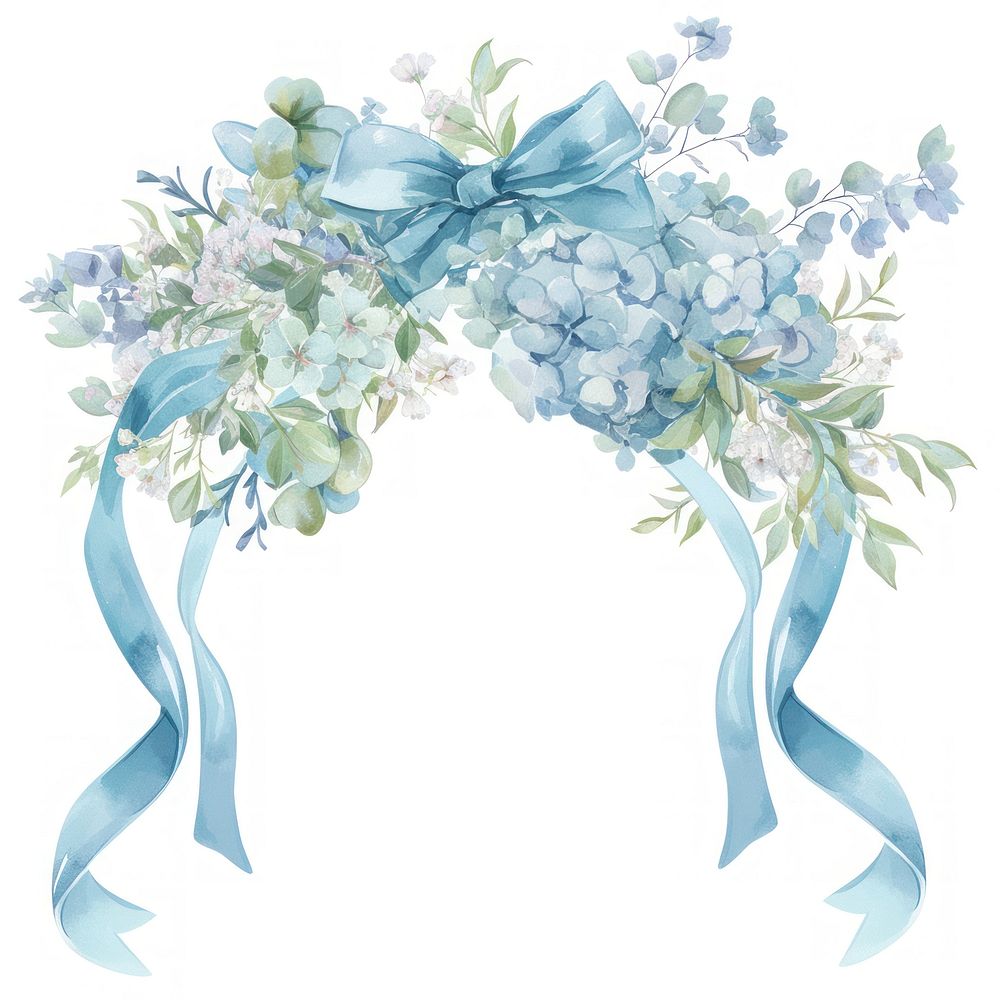 Elegant floral blue ribbon illustration | Premium Photo Illustration ...