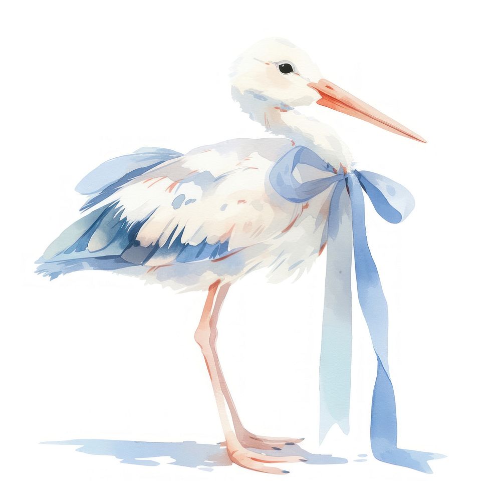 Elegant stork with blue ribbon | Free Photo Illustration - rawpixel