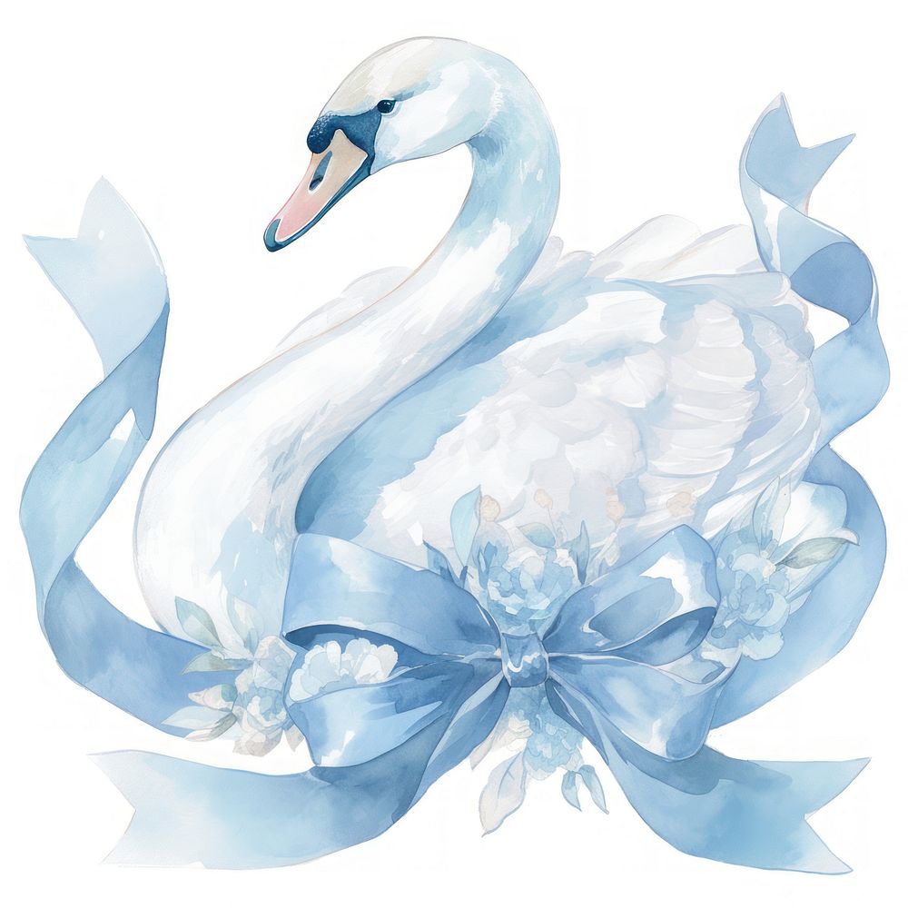 Elegant swan with blue ribbon | Premium Photo Illustration - rawpixel