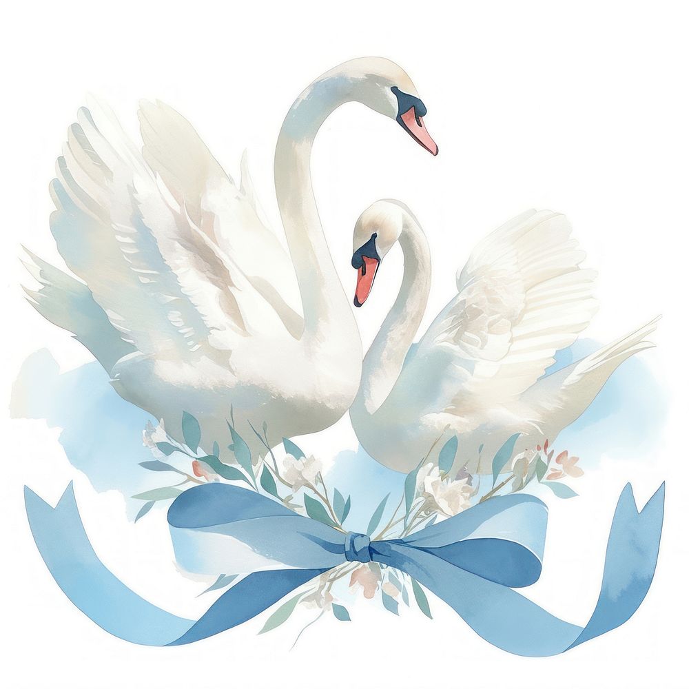 Elegant swans with blue ribbon | Free Photo Illustration - rawpixel