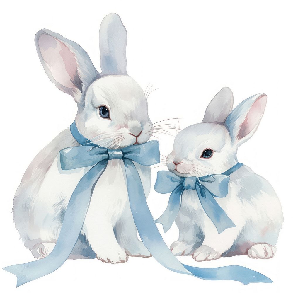 Adorable rabbits with blue bows | Free Photo Illustration - rawpixel