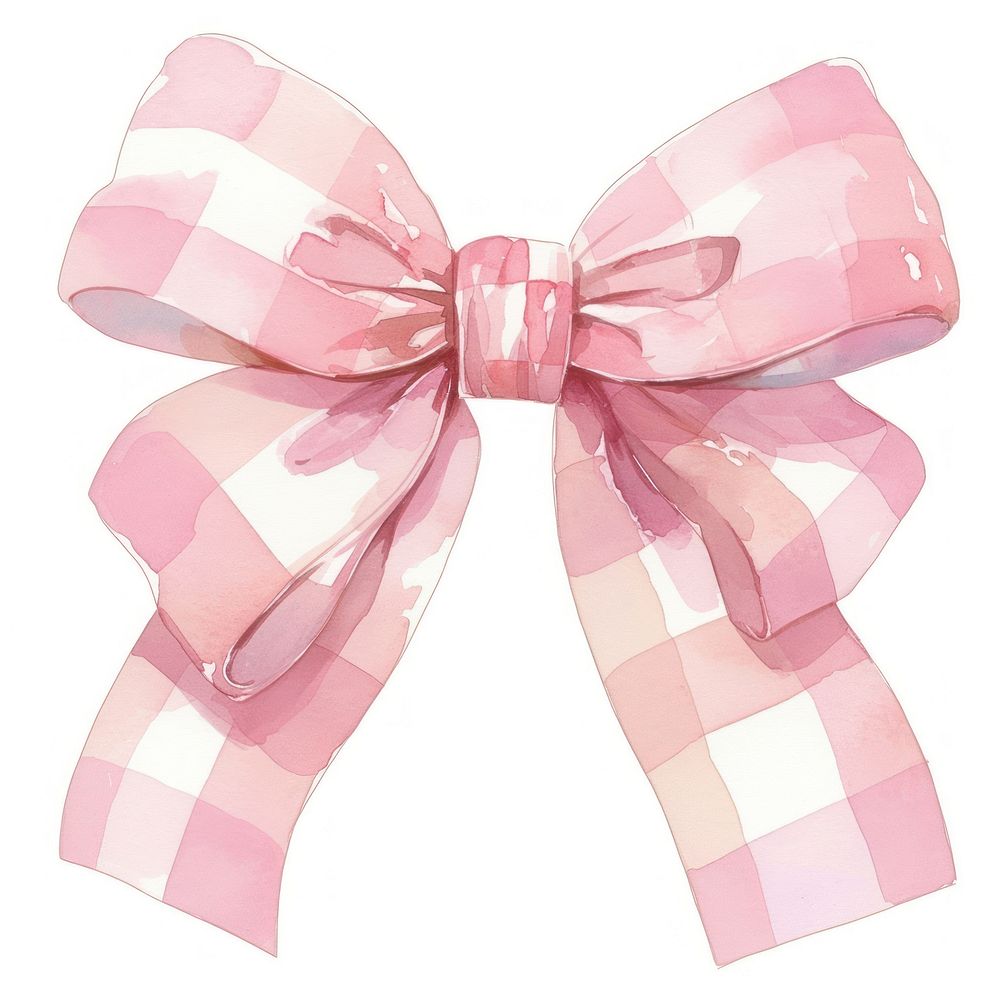 Pink checkered watercolor bow | Free Photo Illustration - rawpixel