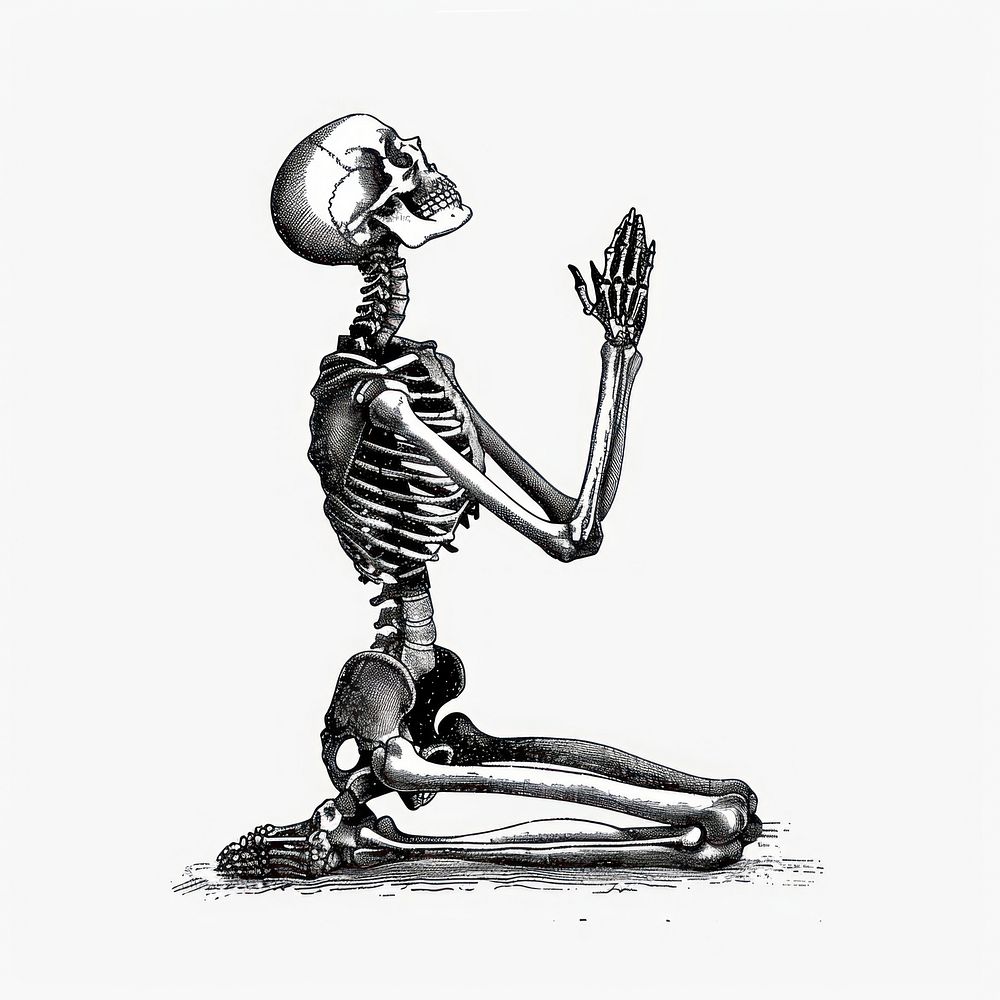 Skeleton praying in kneeling position | Free Photo Illustration - rawpixel