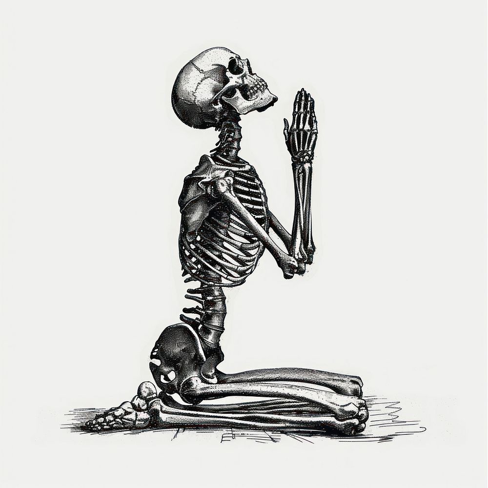 Praying skeleton detailed illustration | Free Photo Illustration - rawpixel
