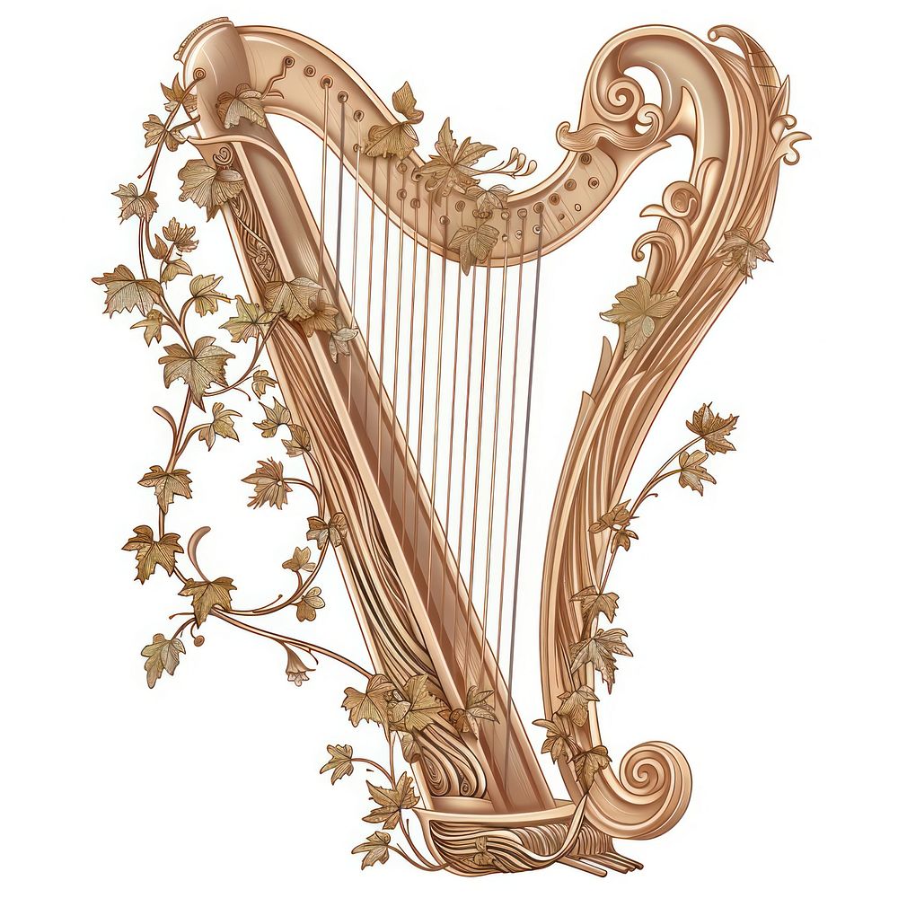 Elegant harp with autumn leaves | Free Photo Illustration - rawpixel