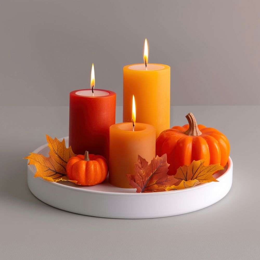 Autumn candles with pumpkins | Free Photo - rawpixel