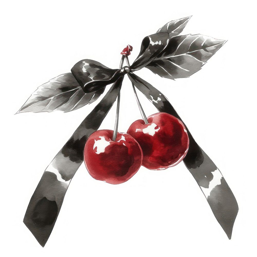 Elegant cherries with ribbon | Free Photo Illustration - rawpixel