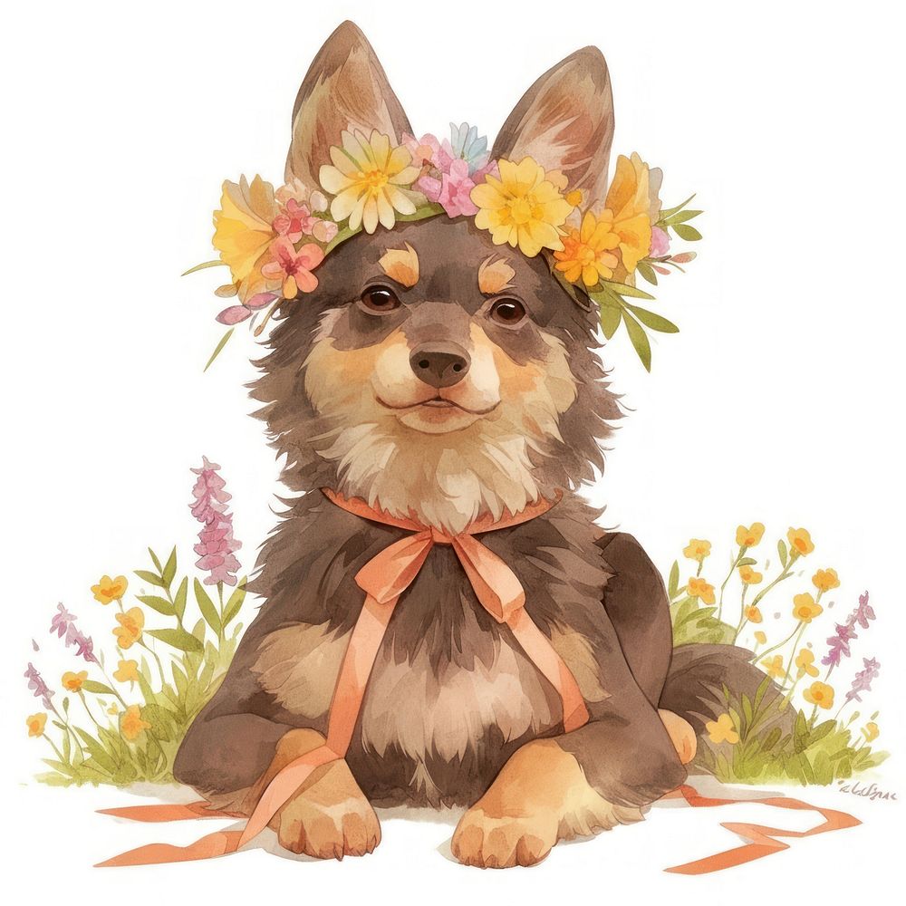 Adorable dog wearing flower crown | Free Photo Illustration - rawpixel