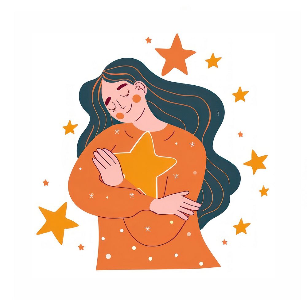 Dreamy girl hugging star | Free Photo Illustration - rawpixel