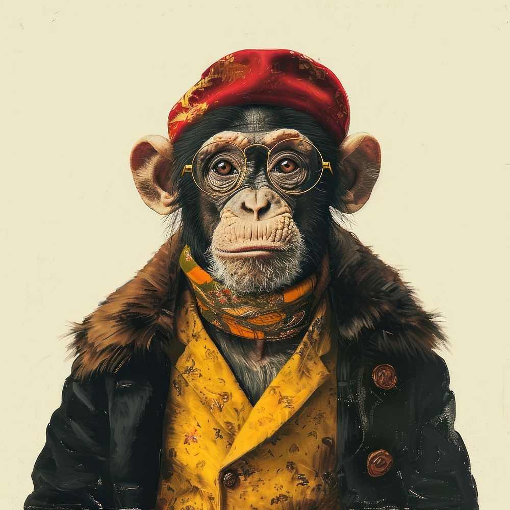 Stylish chimpanzee wearing vintage clothes | Free Photo Illustration ...