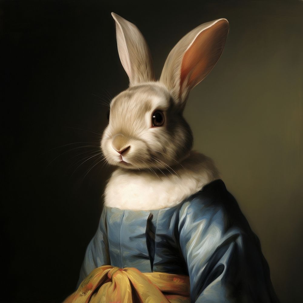 Elegant rabbit in vintage attire | Free Photo Illustration - rawpixel