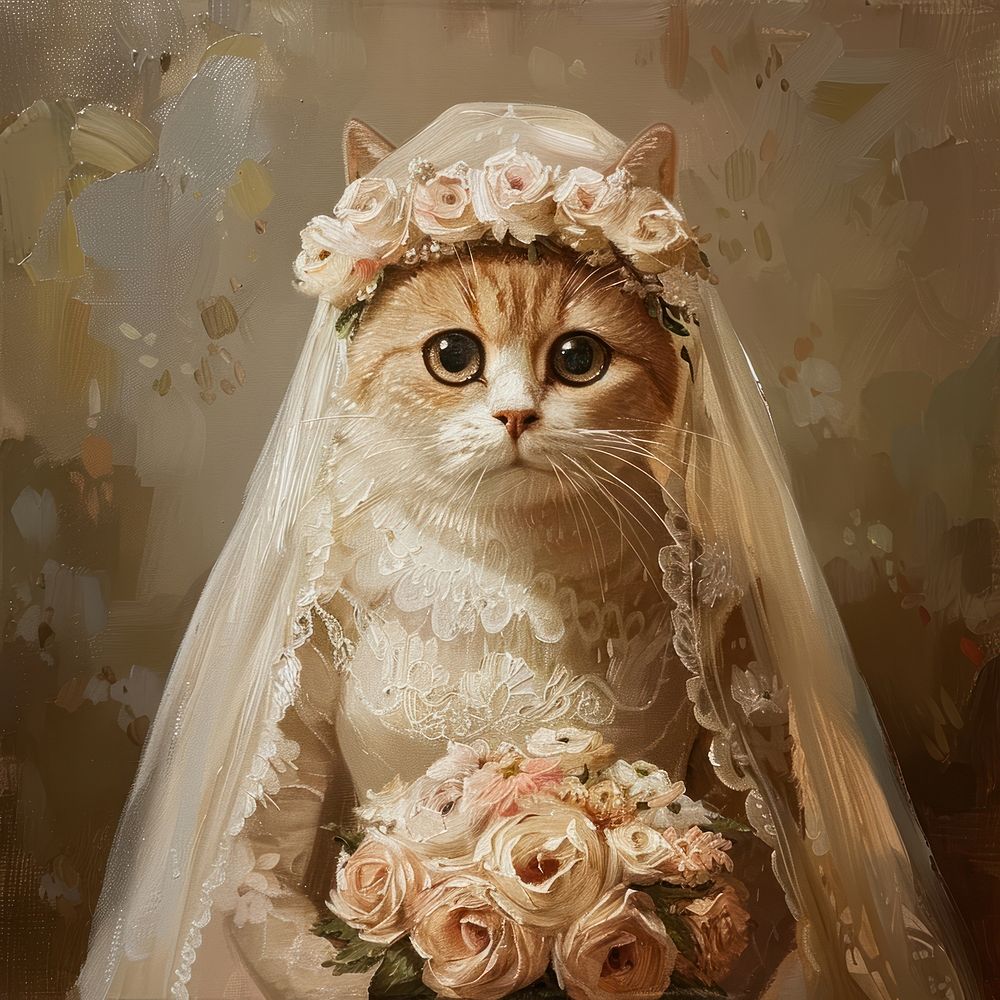 Cat bride wedding flowers veil | Free Photo Illustration - rawpixel