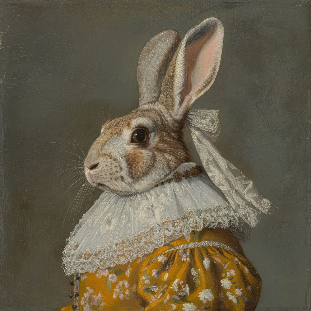 Elegant rabbit in vintage attire | Free Photo Illustration - rawpixel