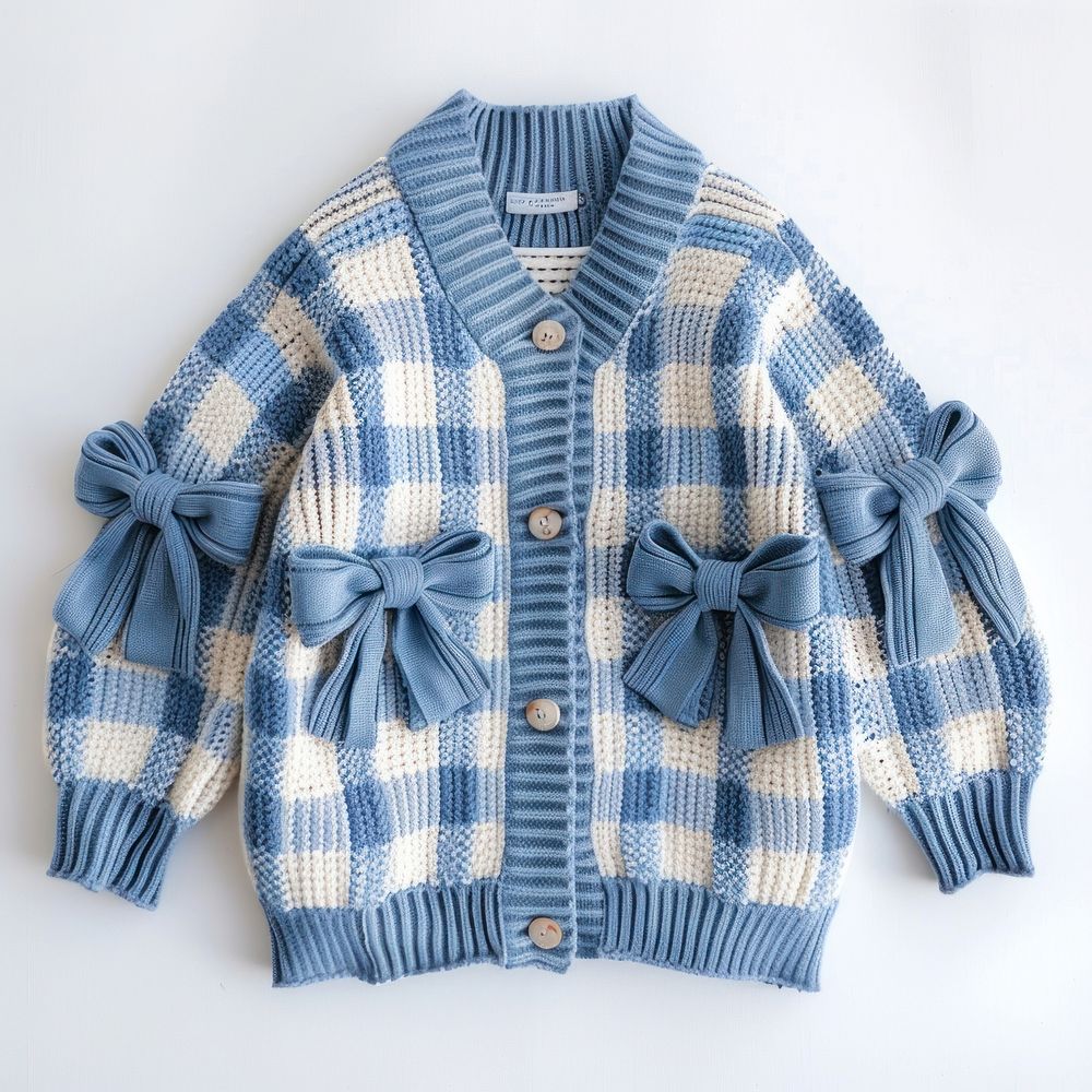 Cozy blue checkered cardigan | Free Photo - rawpixel