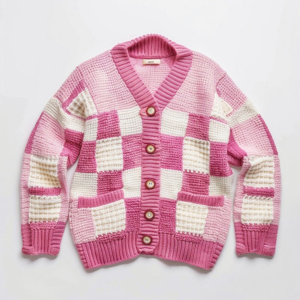 Cozy pink checkered cardigan | Free Photo - rawpixel