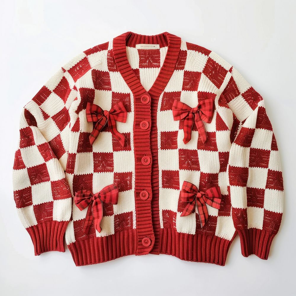 Red checkered cardigan with bows | Free Photo - rawpixel