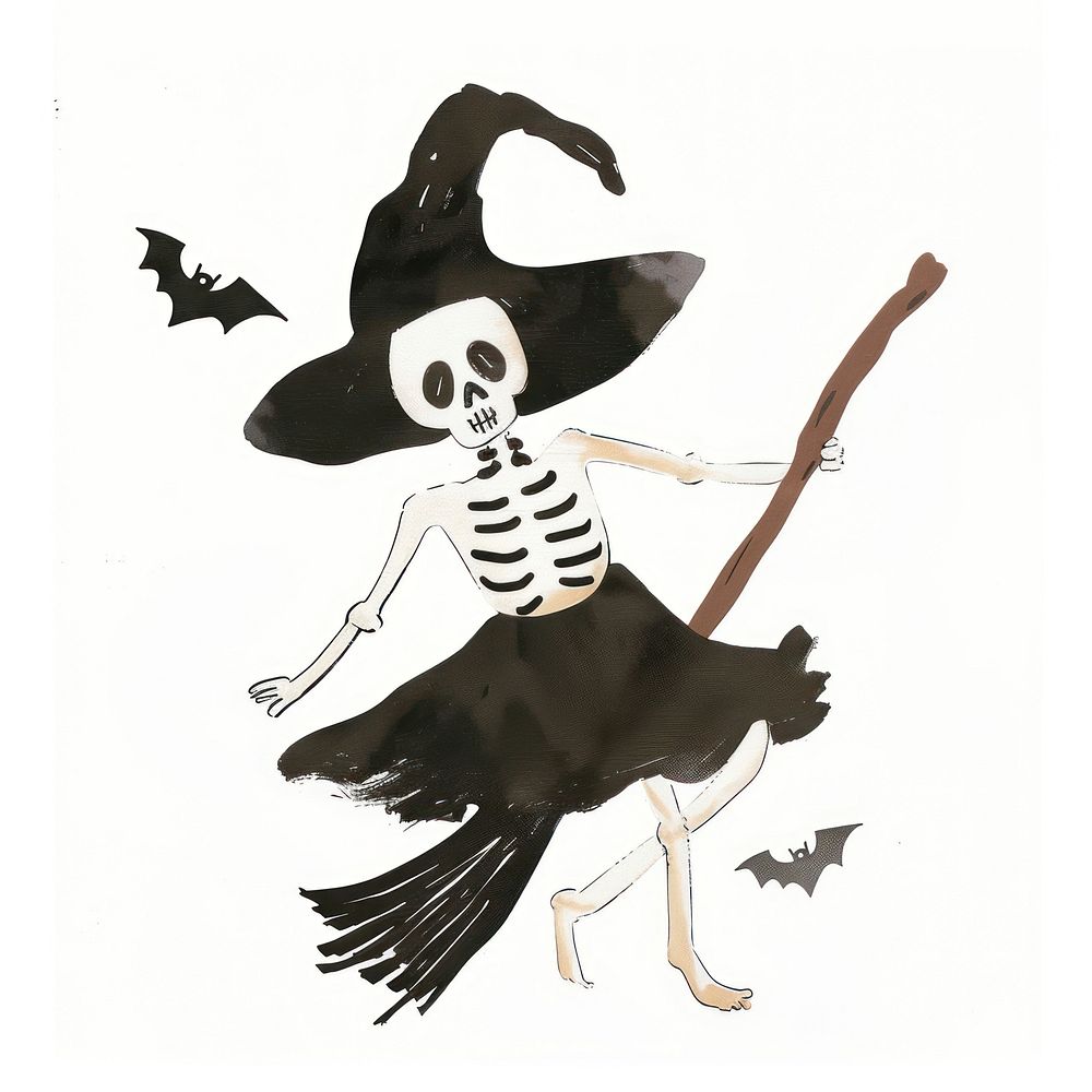Skeleton witch flying broomstick Halloween | Free Photo Illustration ...