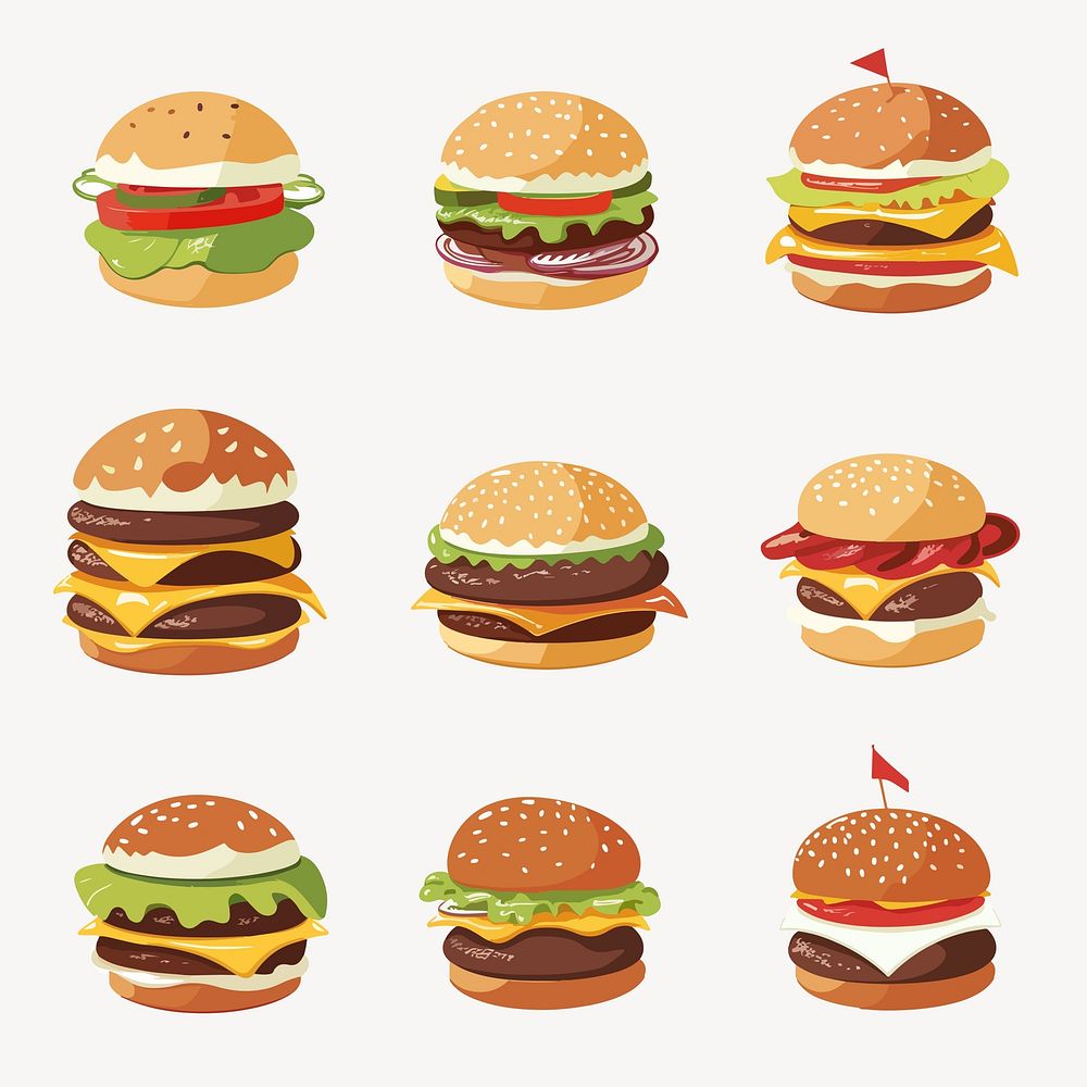 Cheeseburger vector set | Free Vector - rawpixel
