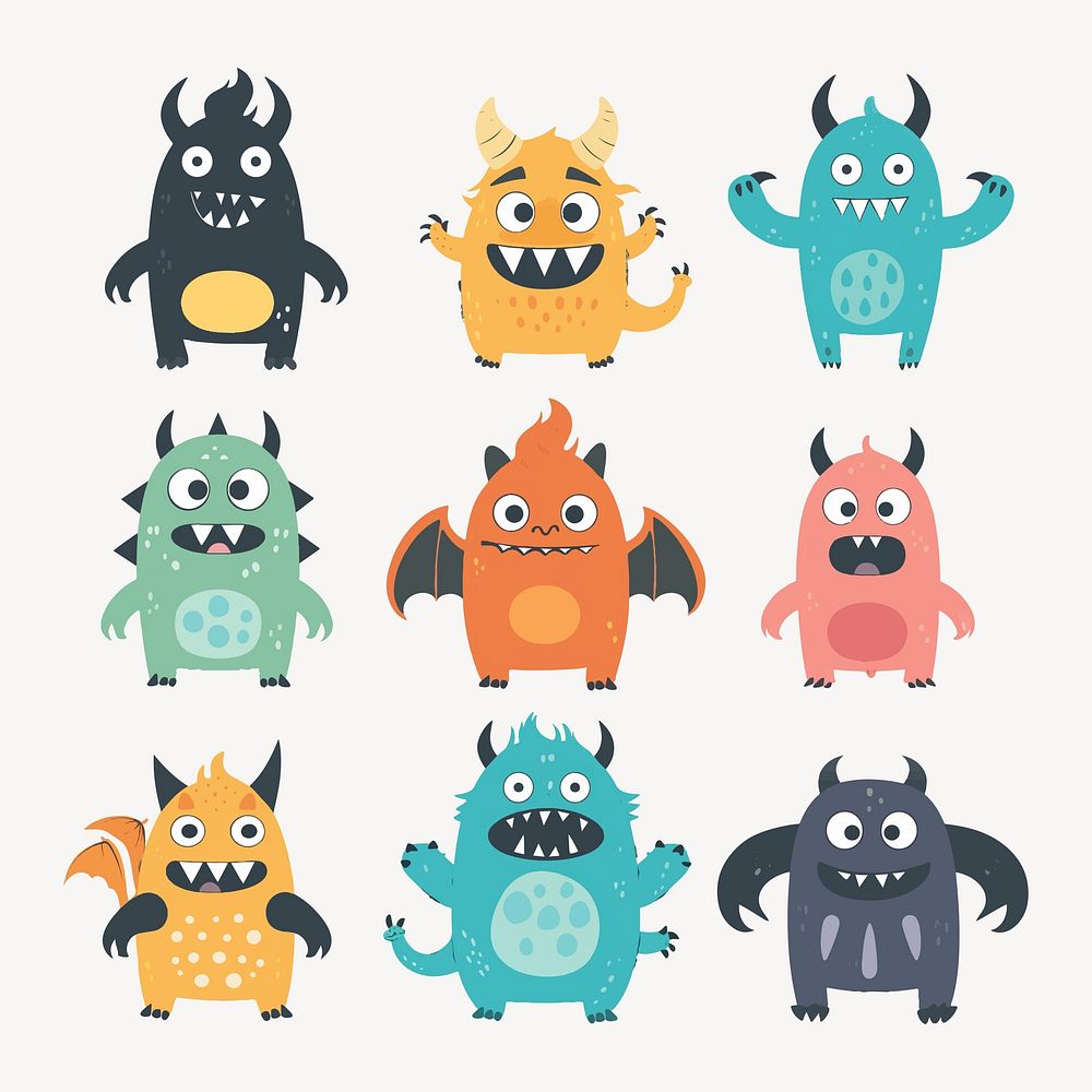 Cute cartoon monster character vector | Free Vector - rawpixel