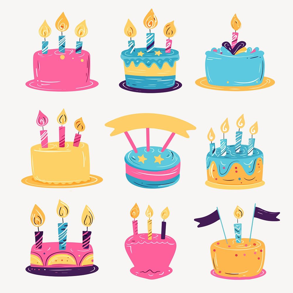Birthday cake vector set | Free Vector - rawpixel