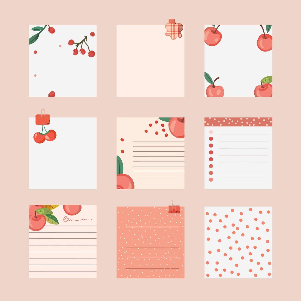Cute cherry sticky notes illustration | Free Vector - rawpixel