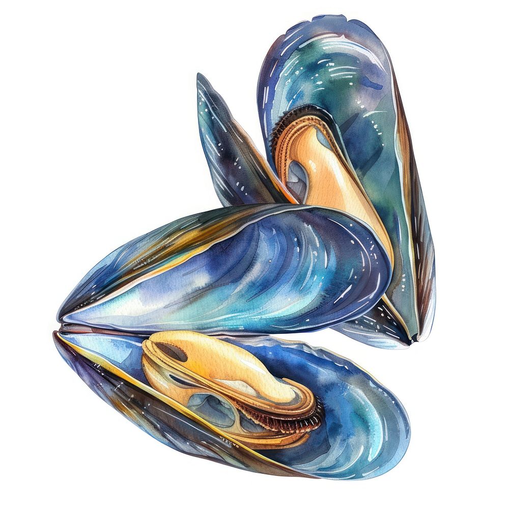 Vibrant watercolor mussel illustration | Free Photo Illustration - rawpixel