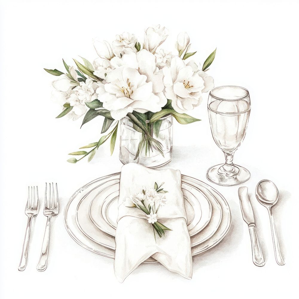 Elegant white floral table setting | Free Photo Illustration - rawpixel