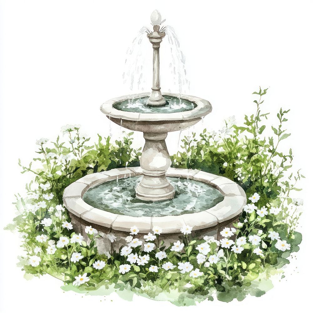 Elegant garden fountain illustration | Free Photo Illustration - rawpixel