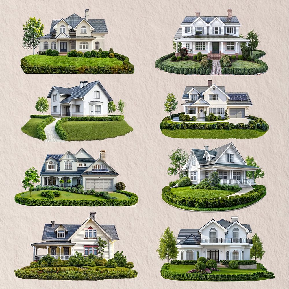 house with lawn element set | Free Photo - rawpixel