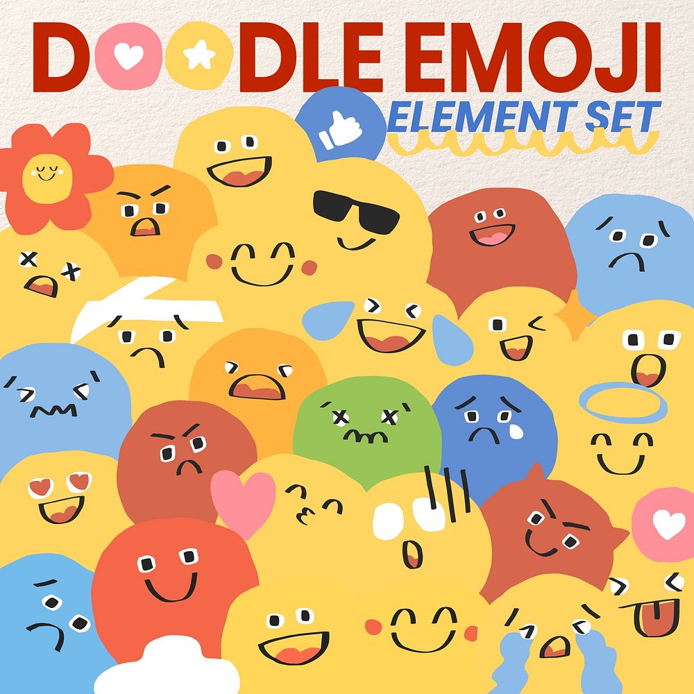 Doodle emoji sticker design element | Free Photo - rawpixel