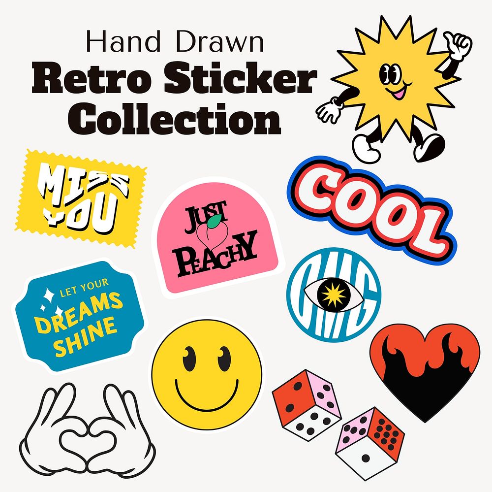 Colorful retro sticker collection design | Free Photo - rawpixel