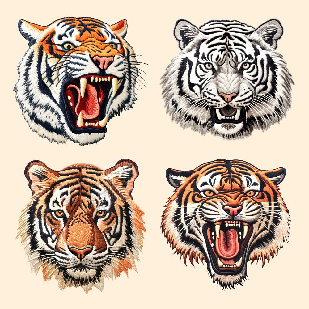 Four detailed tiger illustrations design | Free Photo - rawpixel