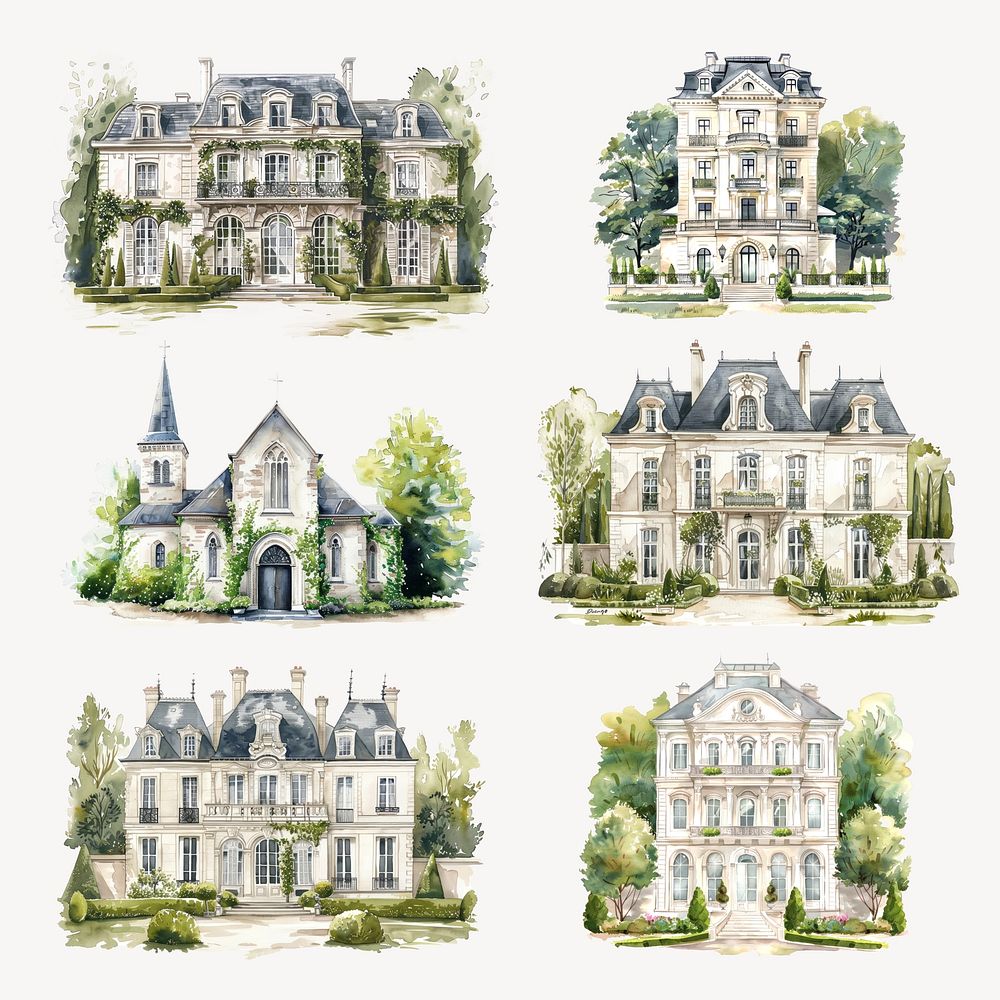 Elegant watercolor French architecture design | Free Photo - rawpixel