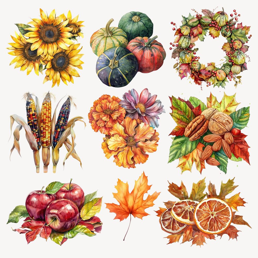 Autumn harvest design element set | Free Photo - rawpixel