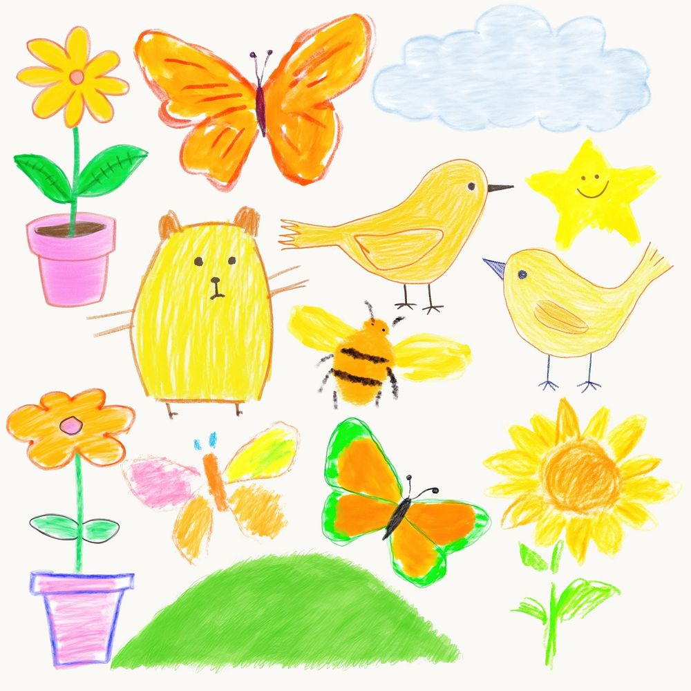 Child's drawing design element set | Free Photo - rawpixel