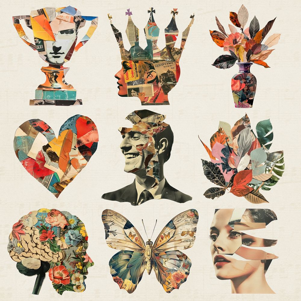 Paper collage design element set | Free Photo - rawpixel