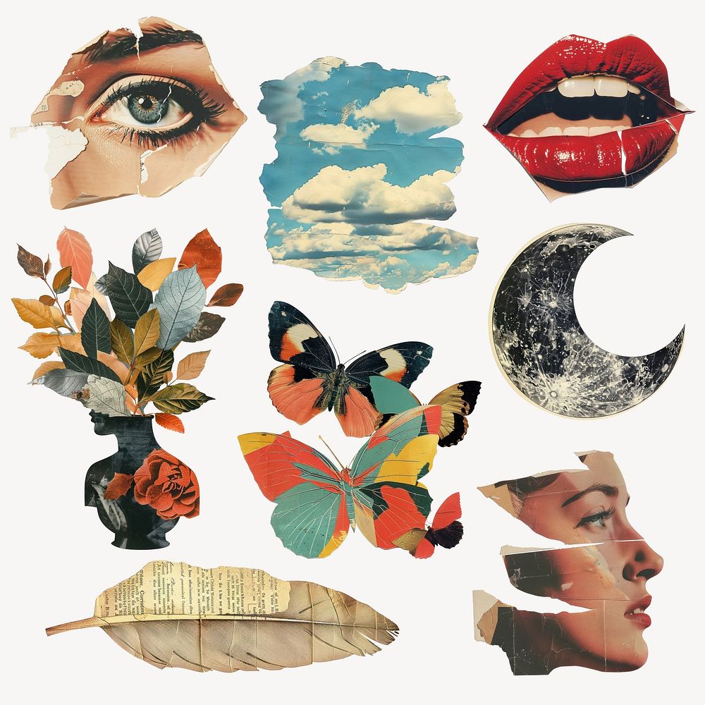 Paper collage design element set | Free Photo - rawpixel