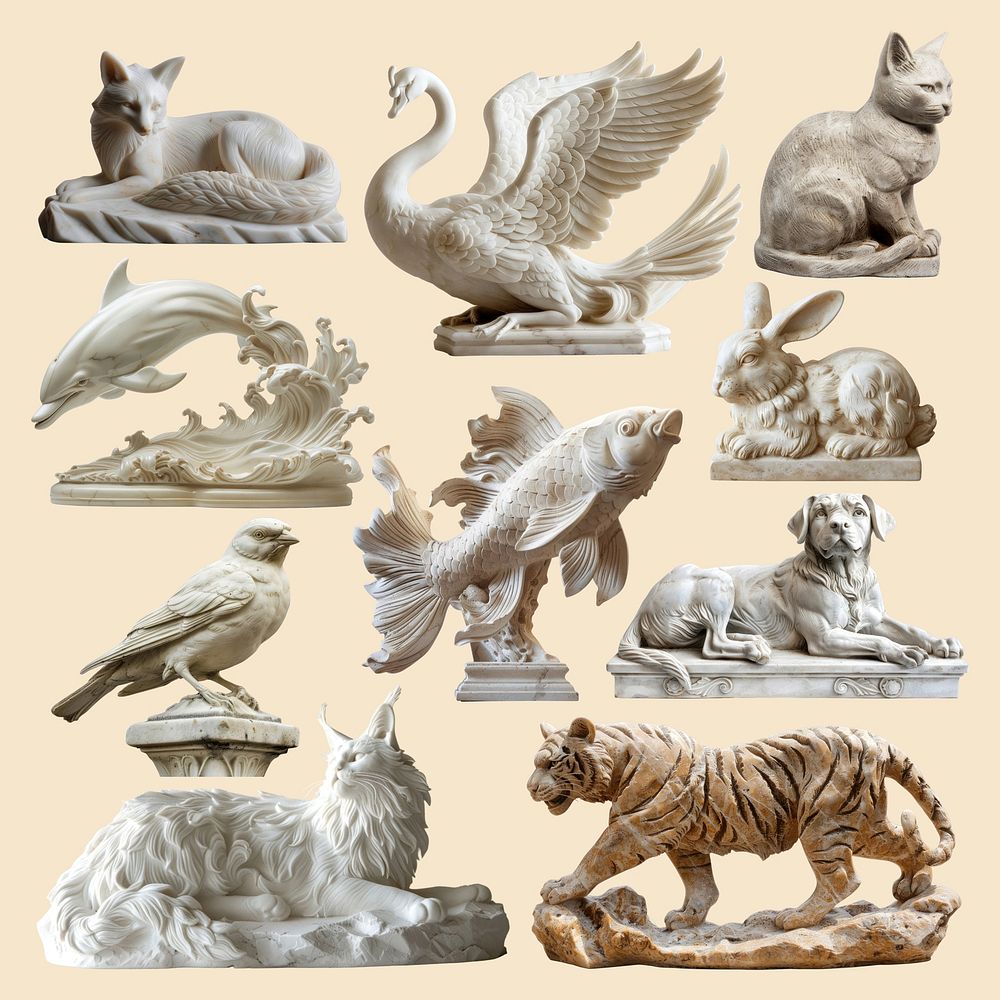 Animal statue design element set | Free Photo - rawpixel