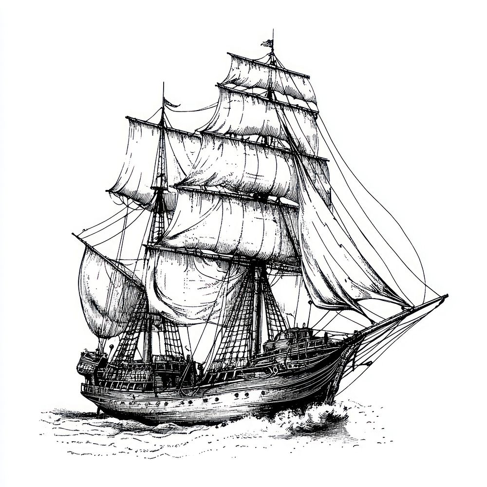 Vintage sailing ship line drawing | Free Photo Illustration - rawpixel