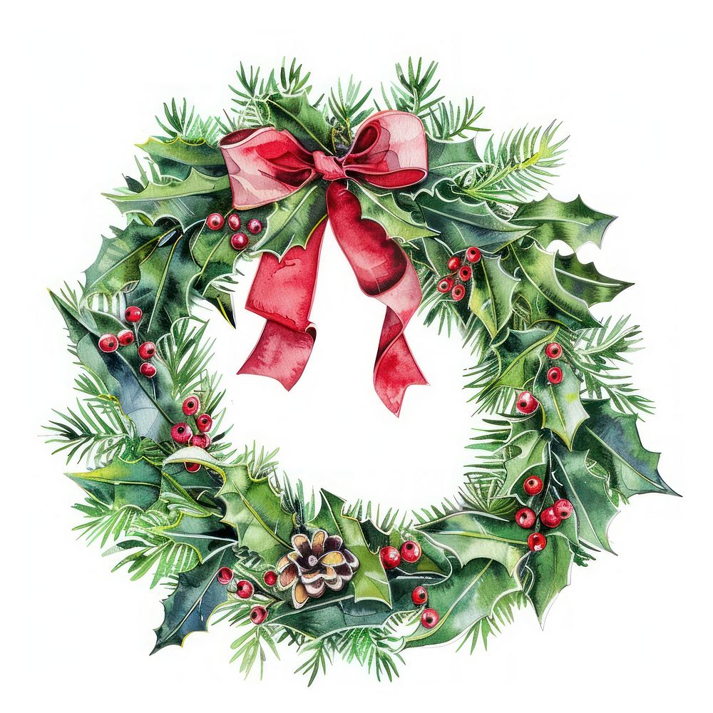 Festive Christmas holly wreath illustration | Free Photo Illustration ...