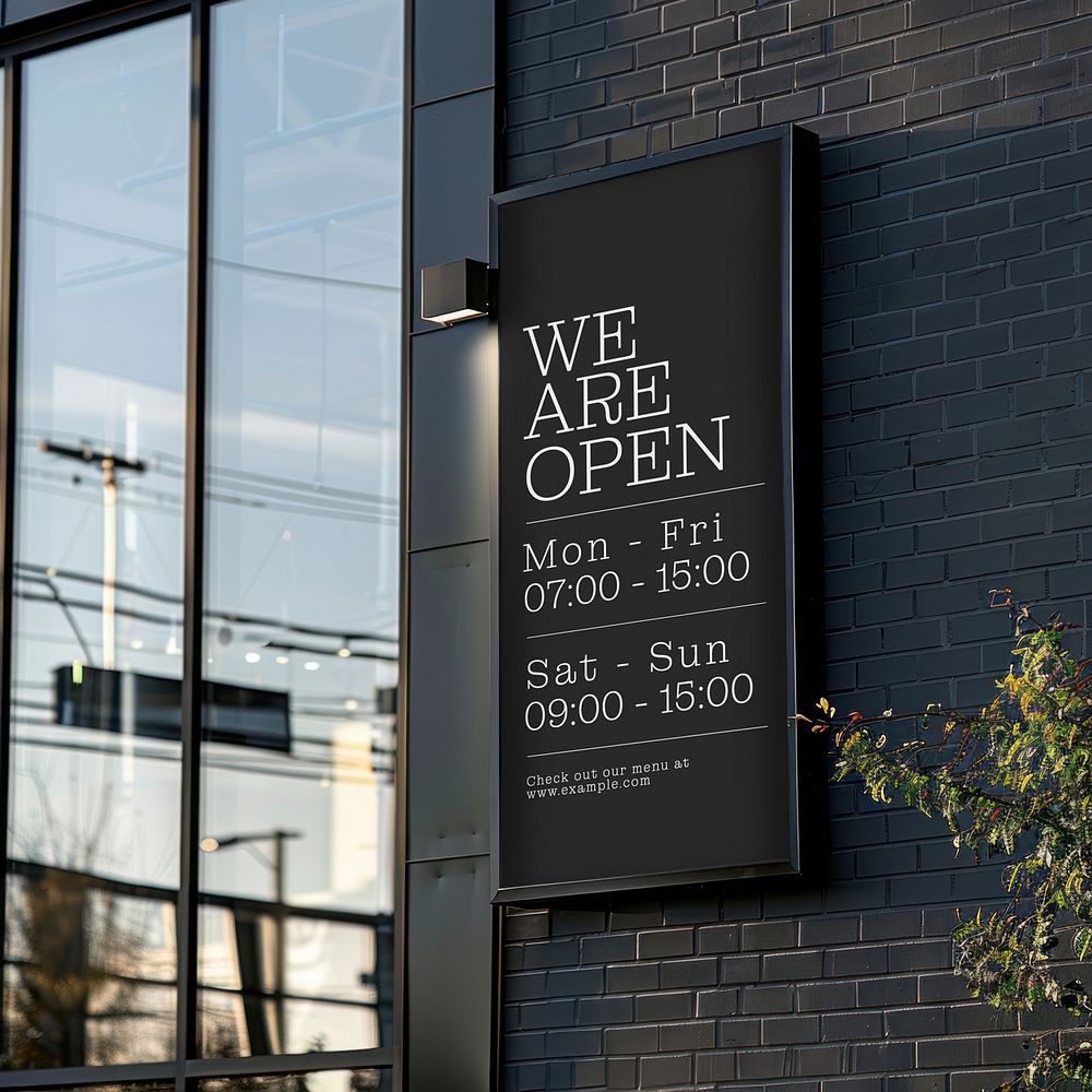 Modern business hours signage mockup | Premium PSD Mockup - rawpixel