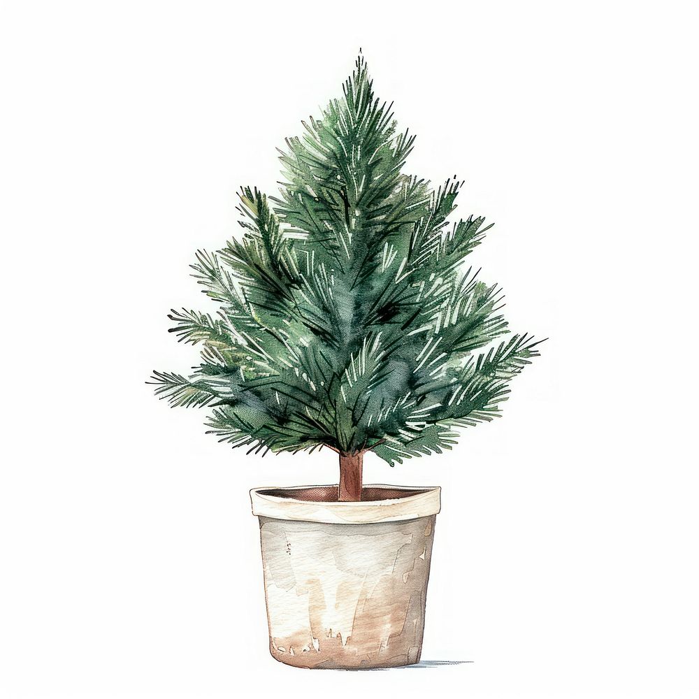 Potted evergreen tree illustration. | Free Photo Illustration - rawpixel