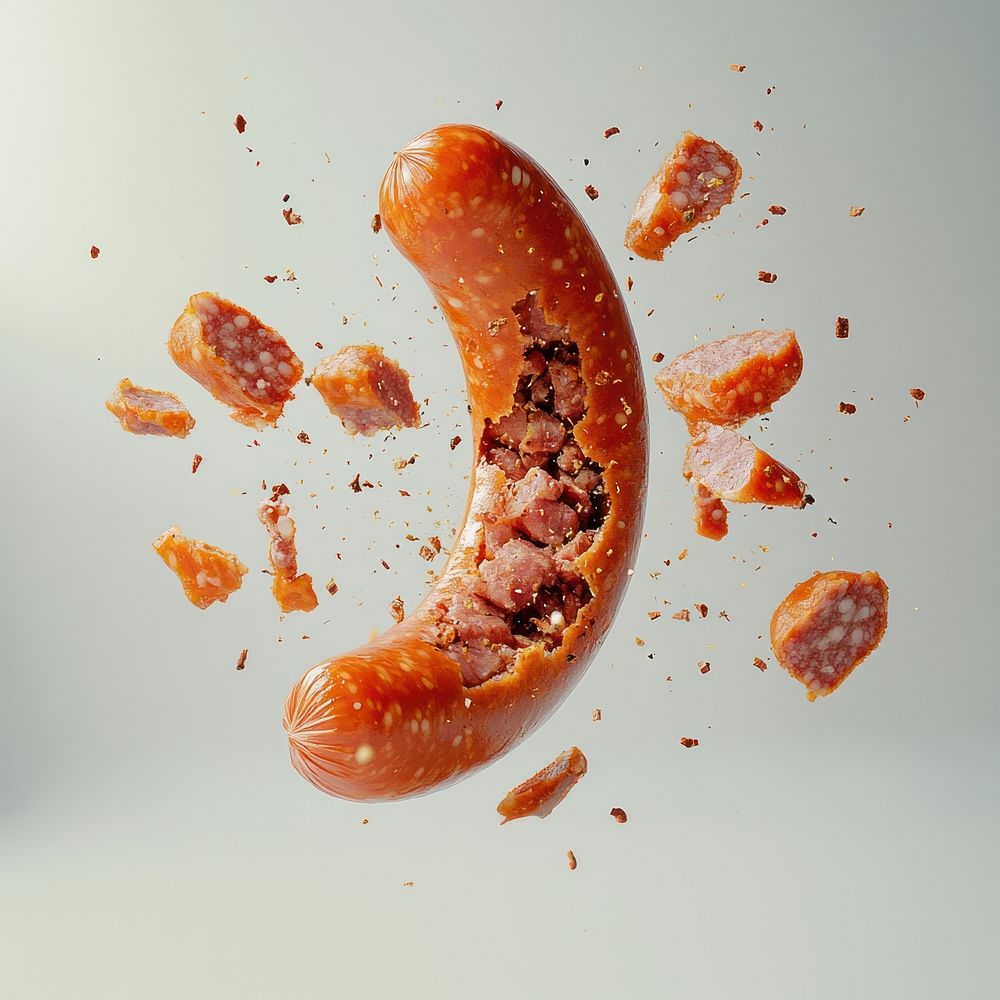 Explosion exploding sausage pieces. | Free Photo - rawpixel