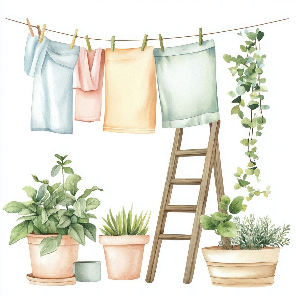 Clothesline plants illustration watercolor. | Free Photo Illustration ...
