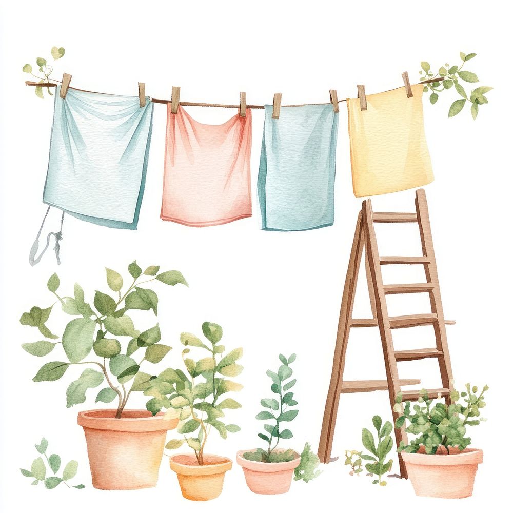 Clothesline plants illustration watercolor. | Free Photo Illustration ...